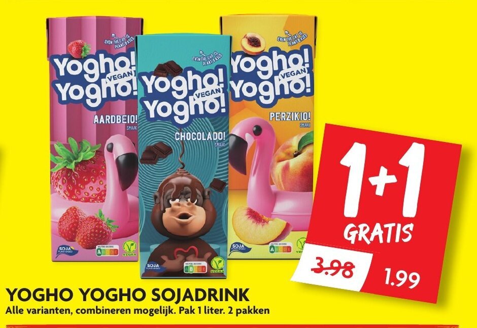 Yogho yogho sojadrink 1 liter aanbieding bij Dekamarkt