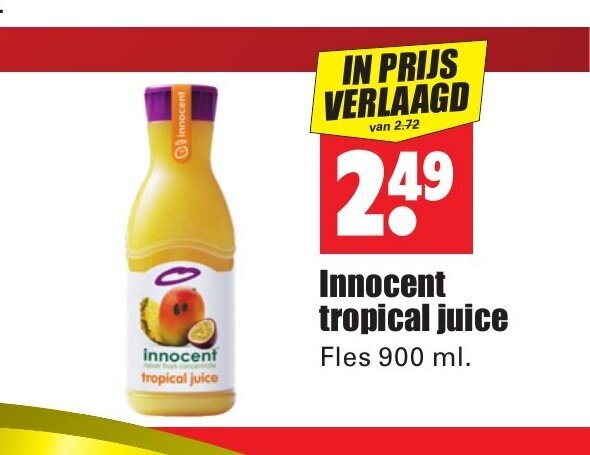 Innocent tropical juice fles 900 ml aanbieding bij Dirk