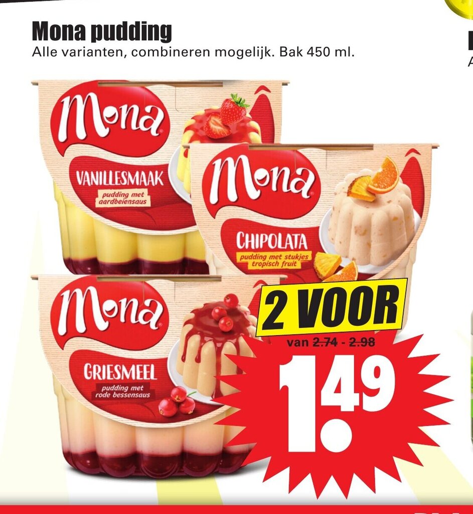 Mona pudding alle varianten, combineren mogelijk. bak 450 ml aanbieding ...