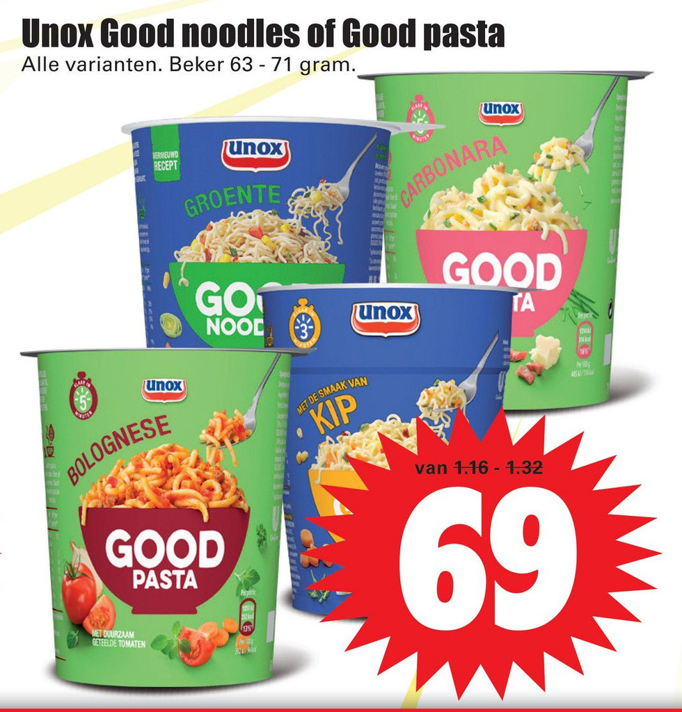 Unox Good noodles of Good pasta aanbieding bij Dirk