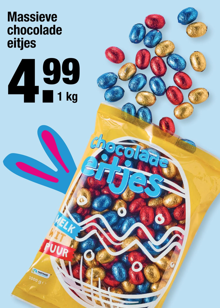 Massieve chocolade eitjes 1kg aanbieding bij ALDI