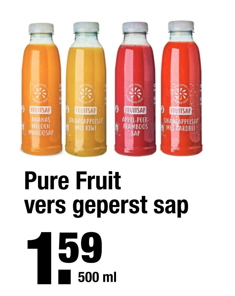 Pure Fruit vers geperst sap 500ml aanbieding bij ALDI