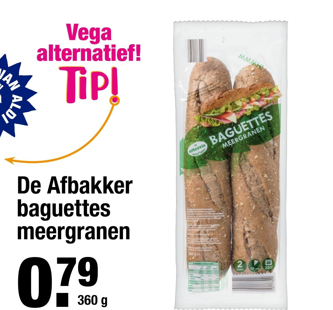 De Afbakker baguettes meergranen 360g aanbieding bij ALDI