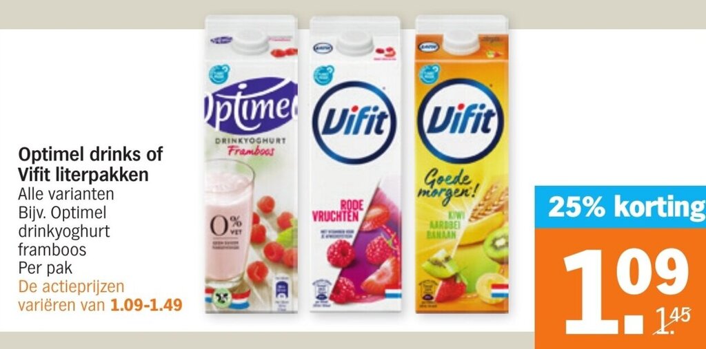 Optimel drinks of Vifit literpakken aanbieding bij Albert Heijn