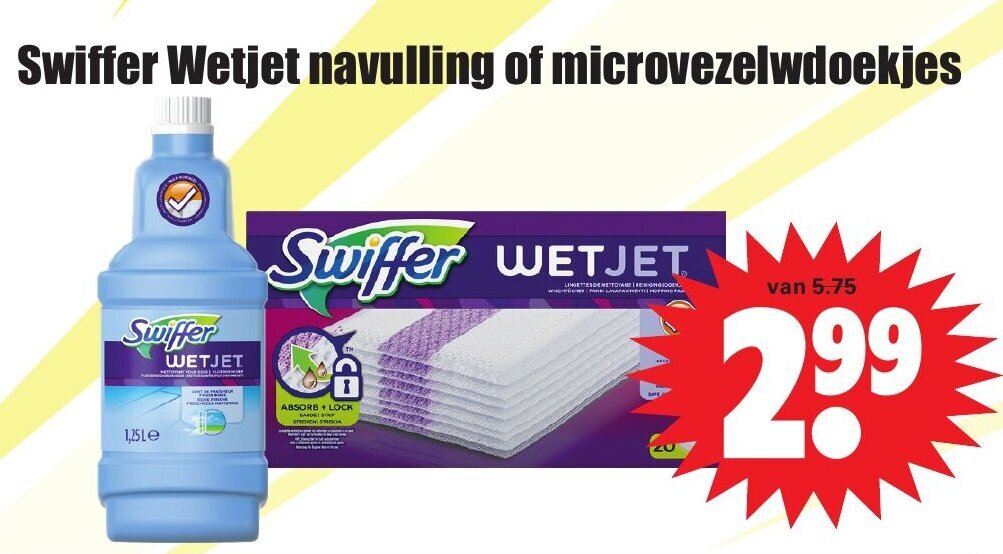 Swiffer wetjet navulling of microvezelwdoekjes aanbieding bij Dirk