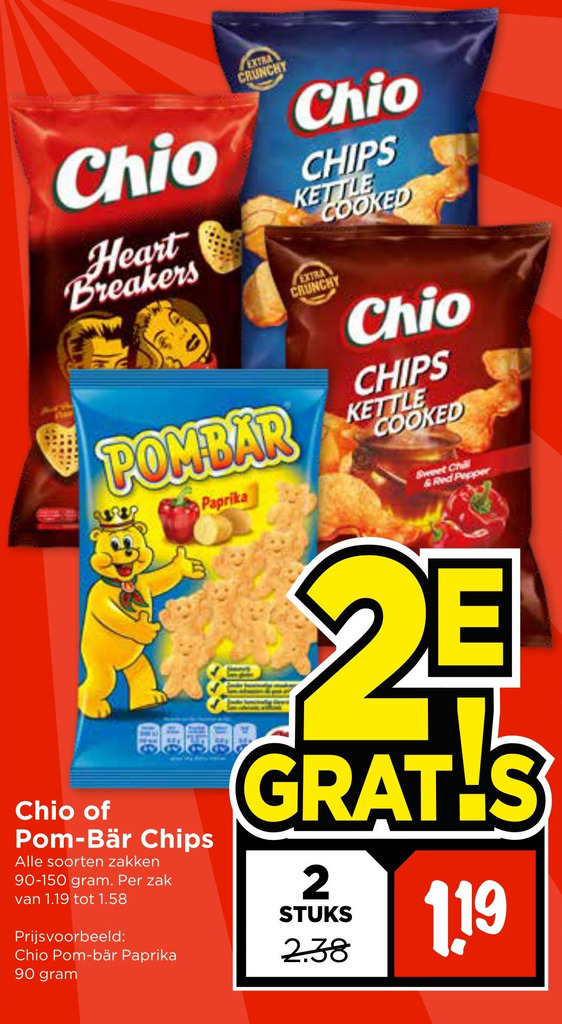 Chio of Pom-Bär Chips 1+1 gratis aanbieding bij Vomar Voordeelmarkt