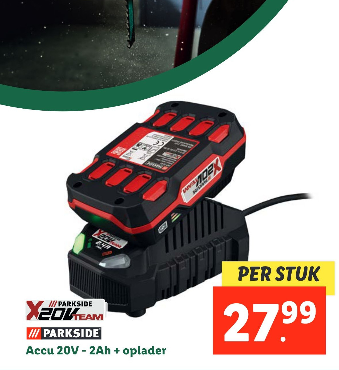 Accu 20V - 2Ah + oplader %3D aanbieding bij Lidl