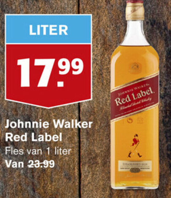 Johnnie Walker Red Label 1 liter aanbieding bij Hoogvliet