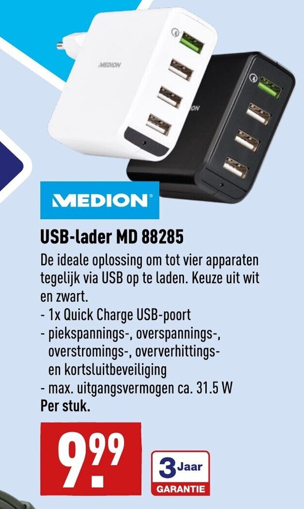 USB-lader MD 88285 aanbieding bij ALDI