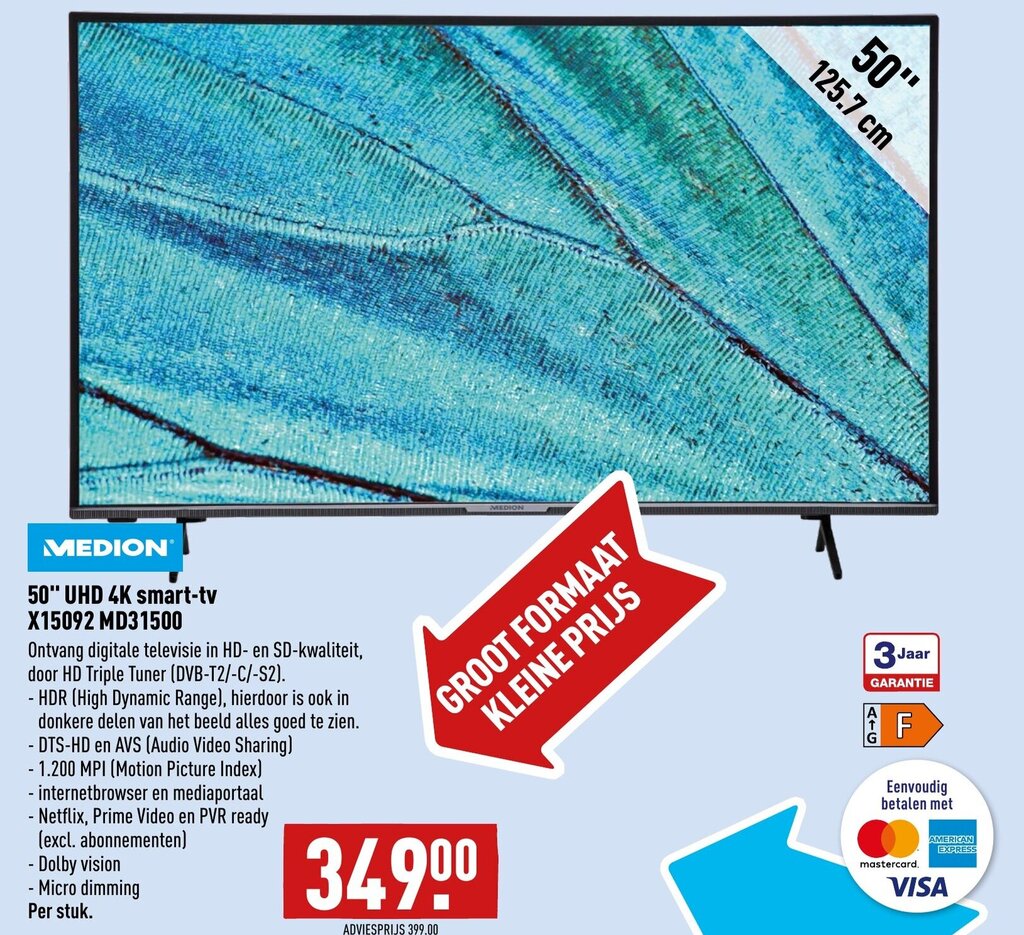Medion 50" UHD 4K smart-tv X15092 MD31500 aanbieding bij ALDI