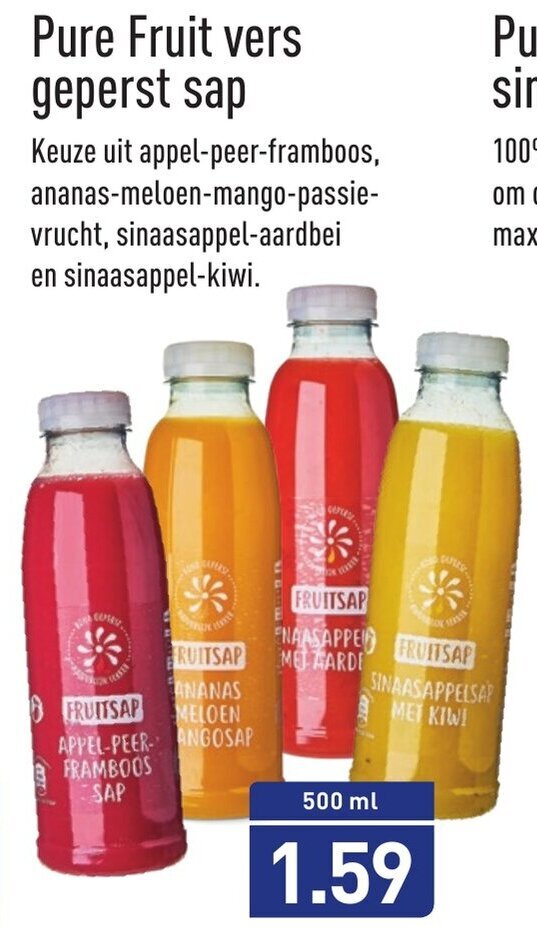 Pure Fruit vers geperst sap 500ml aanbieding bij ALDI