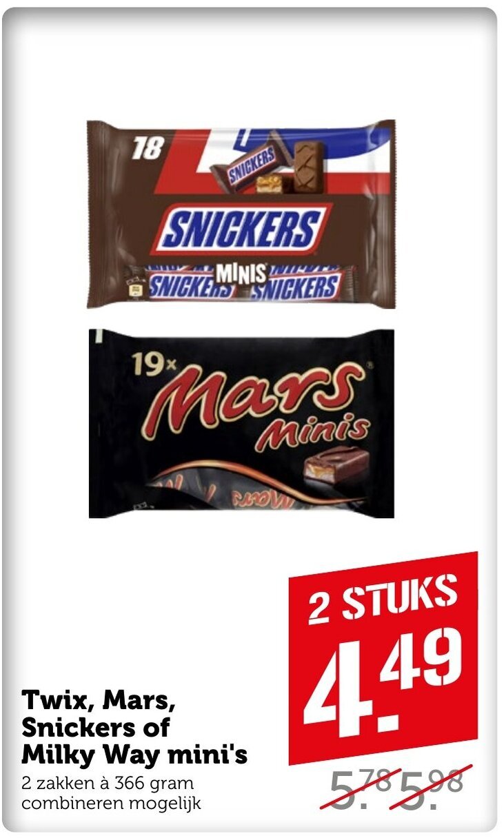 Twix, Mars, Snickers of Milky Way mini's aanbieding bij Coop