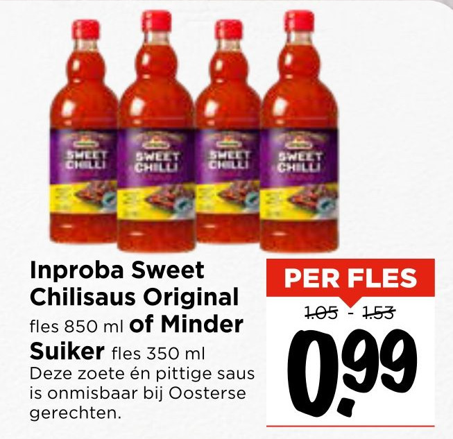 Inproba Sweet Chilisaus Original of Minder suiker aanbieding bij Vomar