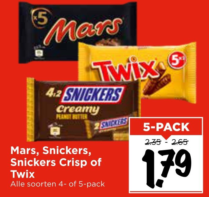 Mars, Snickers, Snickers Crisp of Twix aanbieding bij Vomar Voordeelmarkt