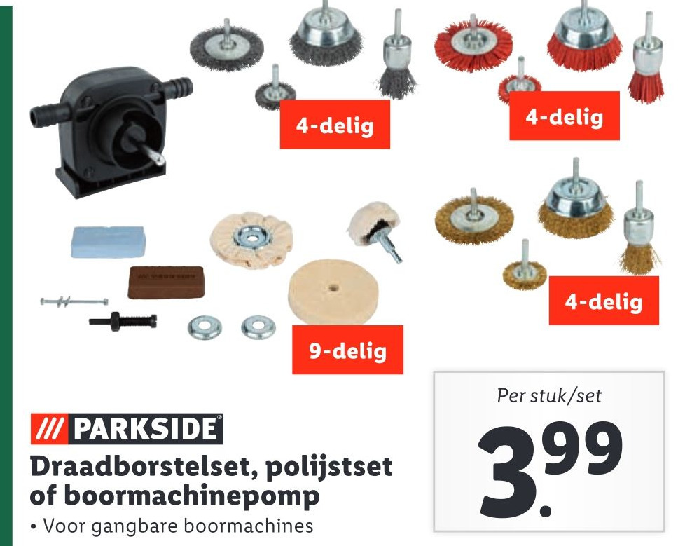 PARKSIDE Draadborstelset, polijstset of boormachinepomp aanbieding bij Lidl