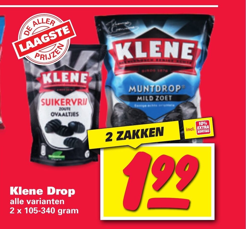 Klene Drop 2 x 105-340 gram 2 zakken aanbieding bij Nettorama