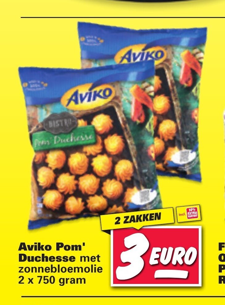 Aviko Pom Duchesse met zonnebloemolie 2 x 750 gram 2 zakken aanbieding ...