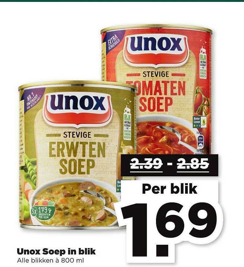 Unox Soep In Blik aanbieding bij PLUS