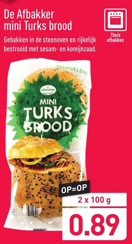 De Afbakker mini Turks brood 2x100 g aanbieding bij ALDI