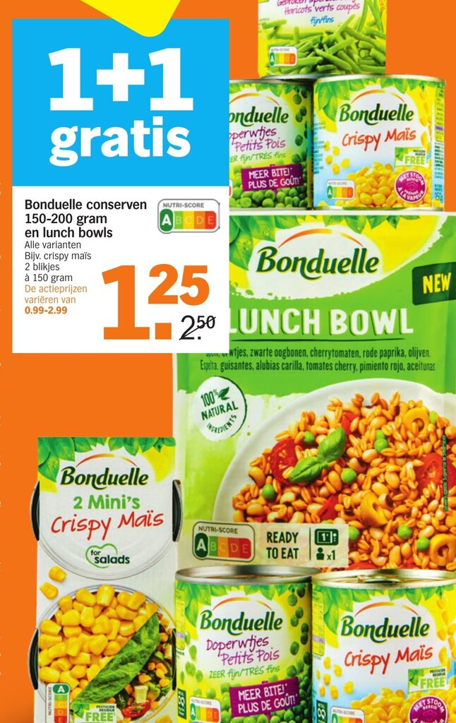 Bonduelle conserven 150-200g en lunch bowls aanbieding bij Albert Heijn