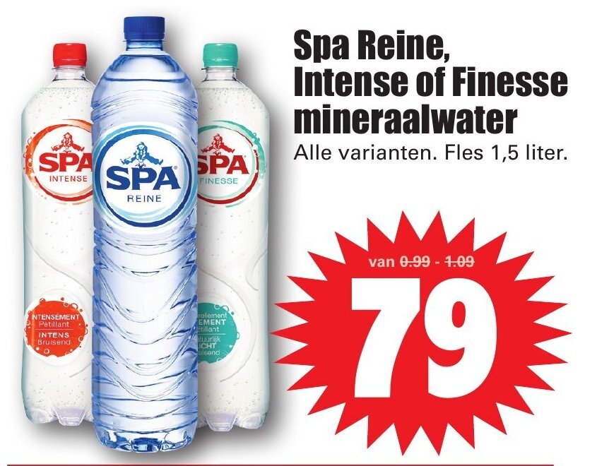 Spa reine, intense of finesse mineraalwater aanbieding bij Dirk