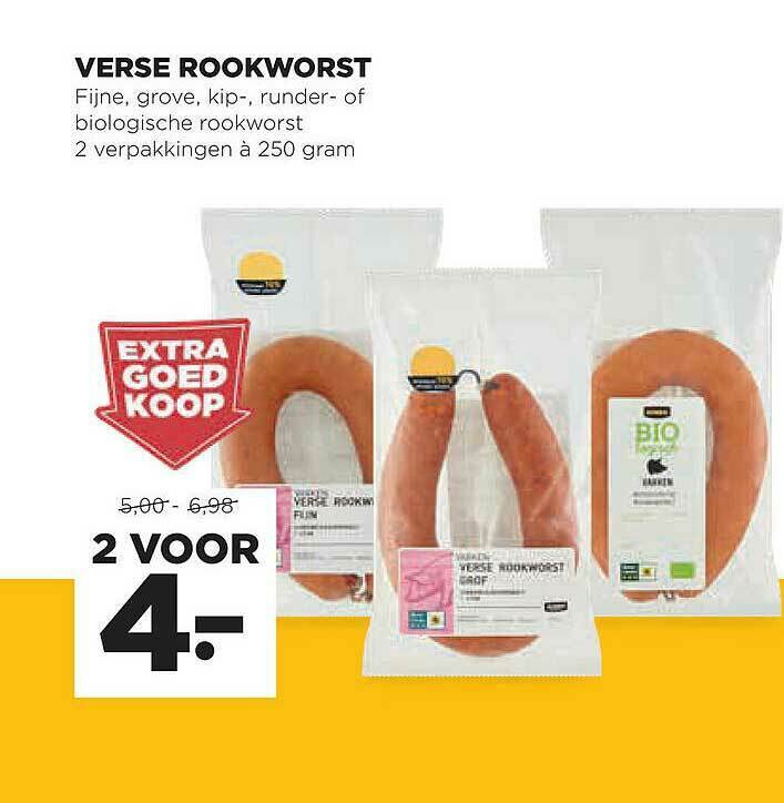 Verse Rookworst Fijne, Grove, Kip-, Runder- Of Biologische Rookworst ...