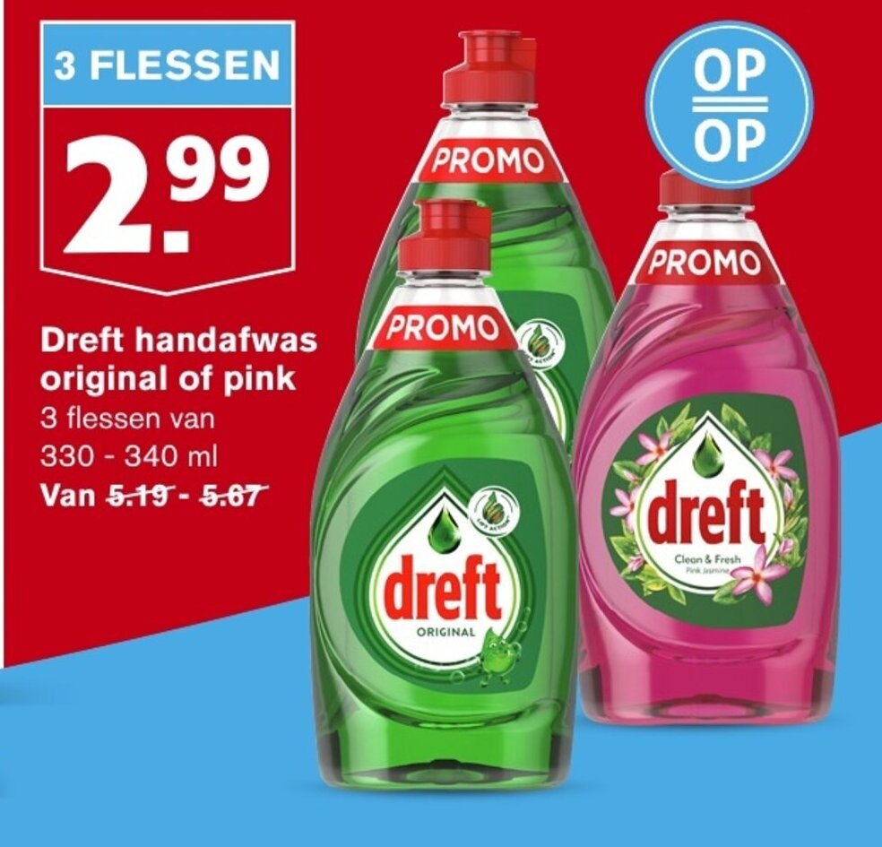 Dreft handafwas original of pink 330-340ml aanbieding bij Hoogvliet