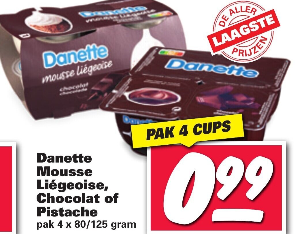 Danette mousse liegeoise,chocolat of pistache aanbieding bij Nettorama