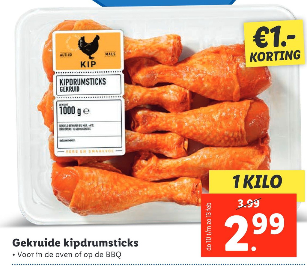 Gekruide kipdrumsticks aanbieding bij Lidl