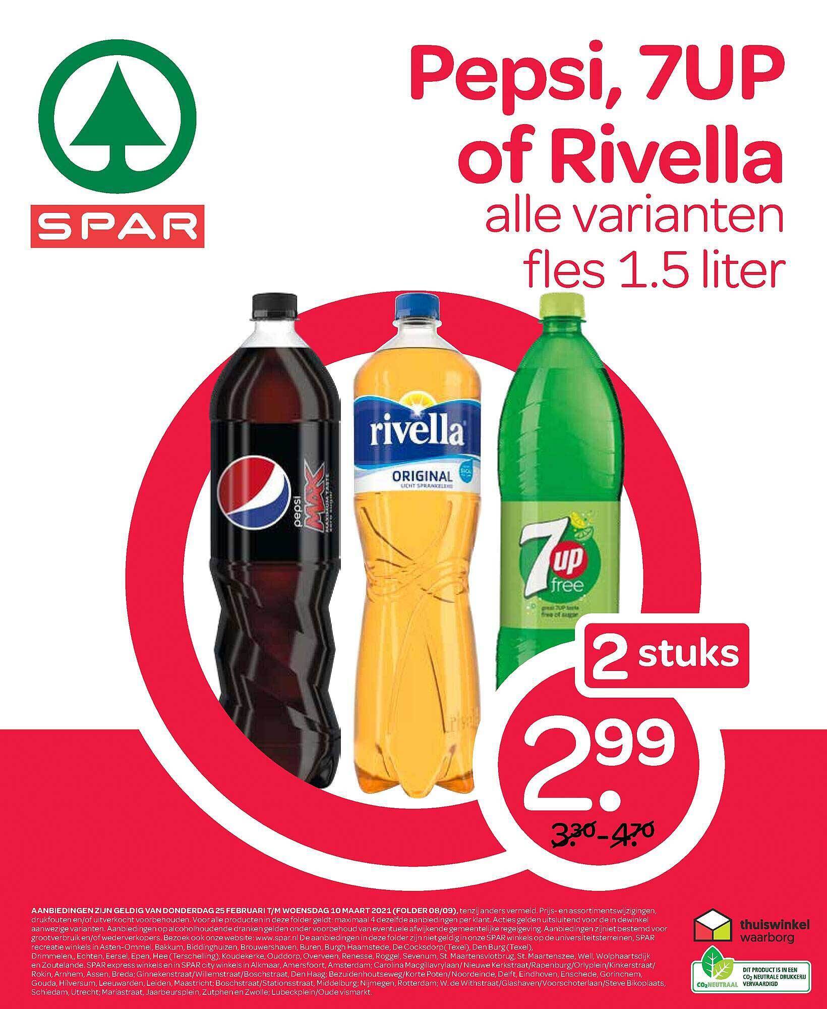 Pepsi, 7Up Of Rivella 1.5liter aanbieding bij Spar
