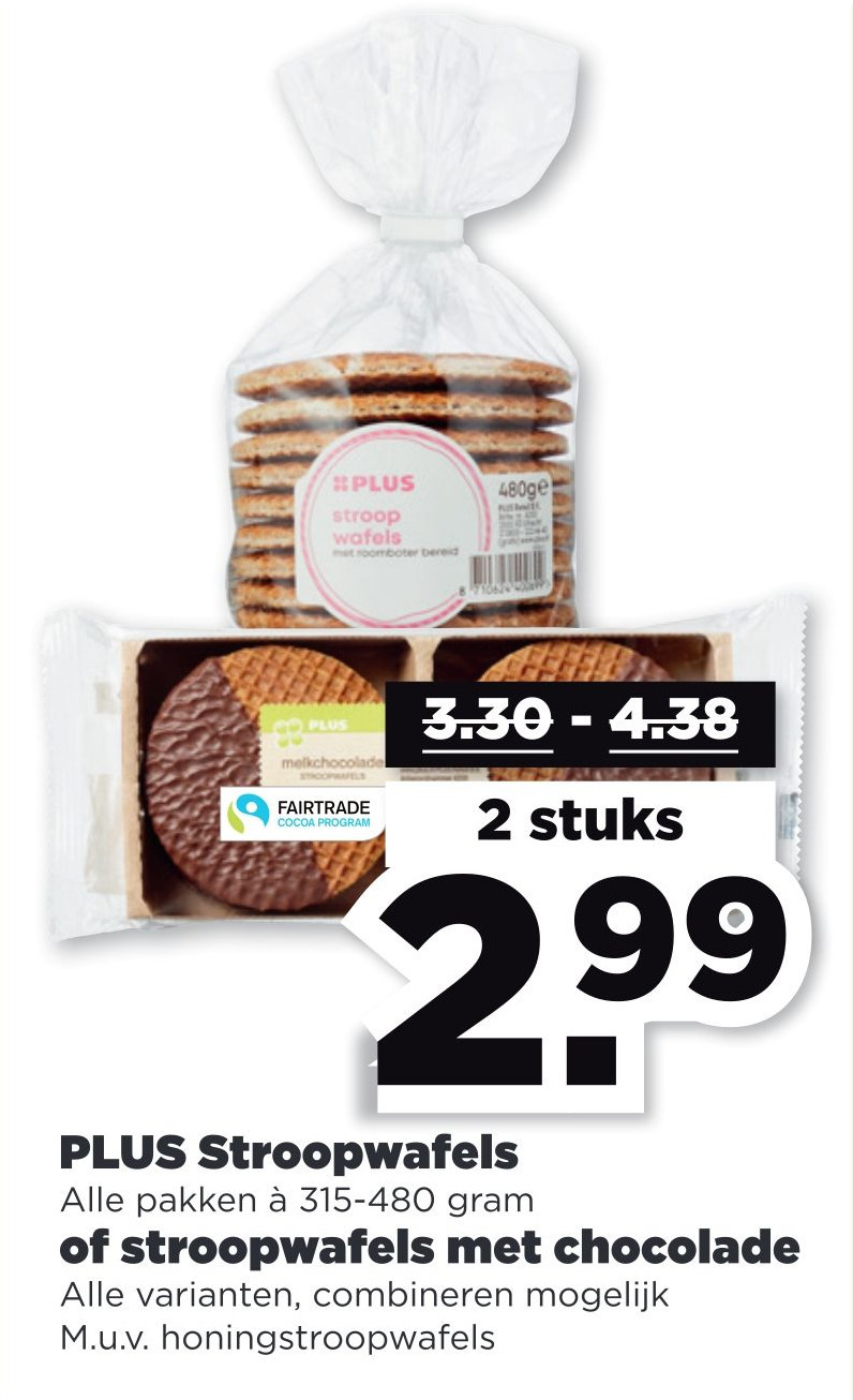 PLUS Stroopwafels of stroopwafels met chocolade aanbieding bij PLUS