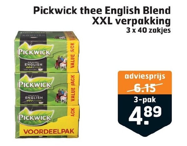 Pickwick thee english blend XXL verpakking aanbieding bij Trekpleister
