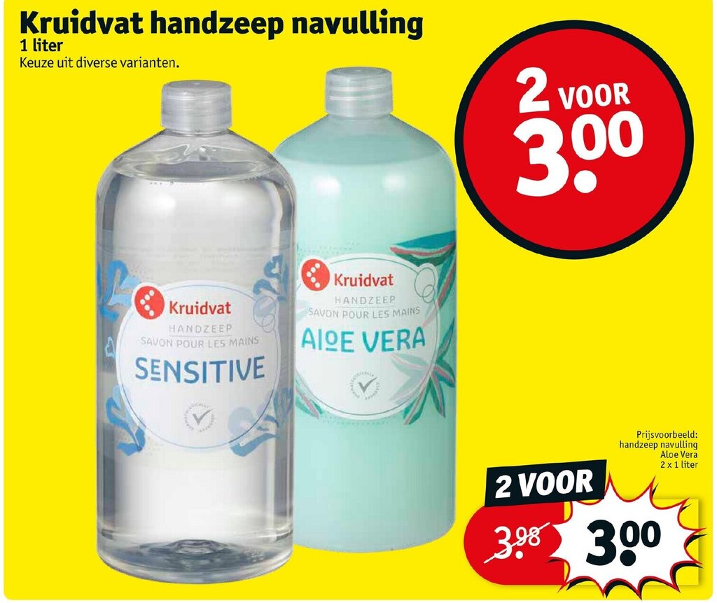 Handzeep navulling 1 liter aanbieding bij Kruidvat