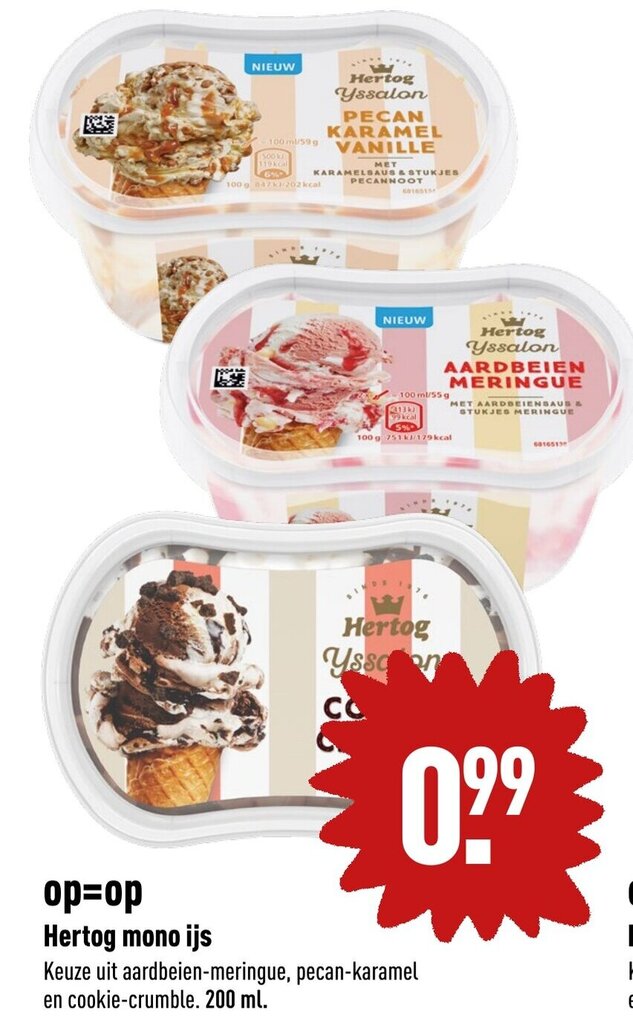 Hertog mono ijs 200 ml aanbieding bij ALDI