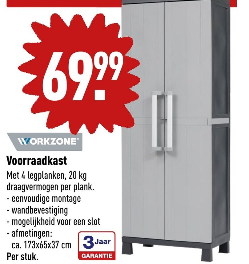 Workzone Voorraadkast 173x65x37 cm aanbieding bij ALDI