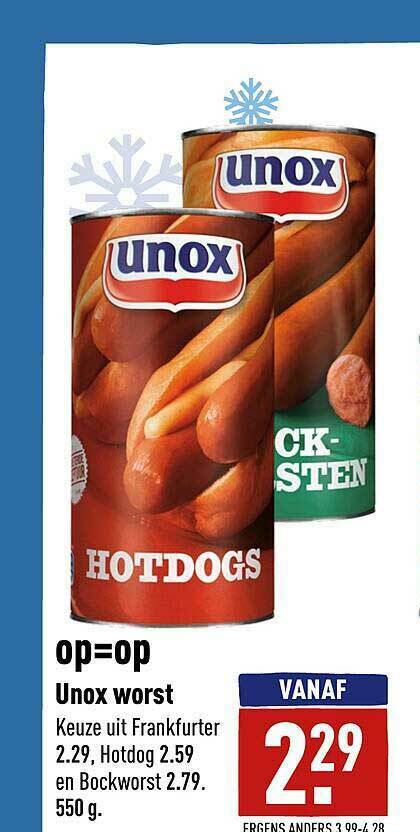 Unox Worst : Frankfurter, Hotdog En Bockworst aanbieding bij ALDI