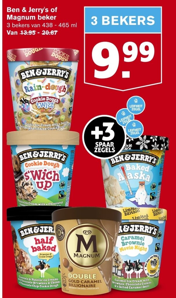 Ben & jerry's of magnum bekker 438-465ml aanbieding bij Hoogvliet