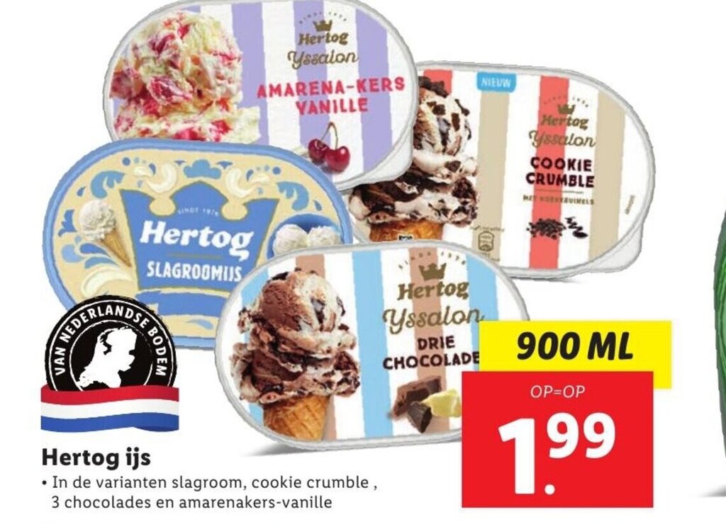 Hertog Ijs 900ml aanbieding bij Lidl