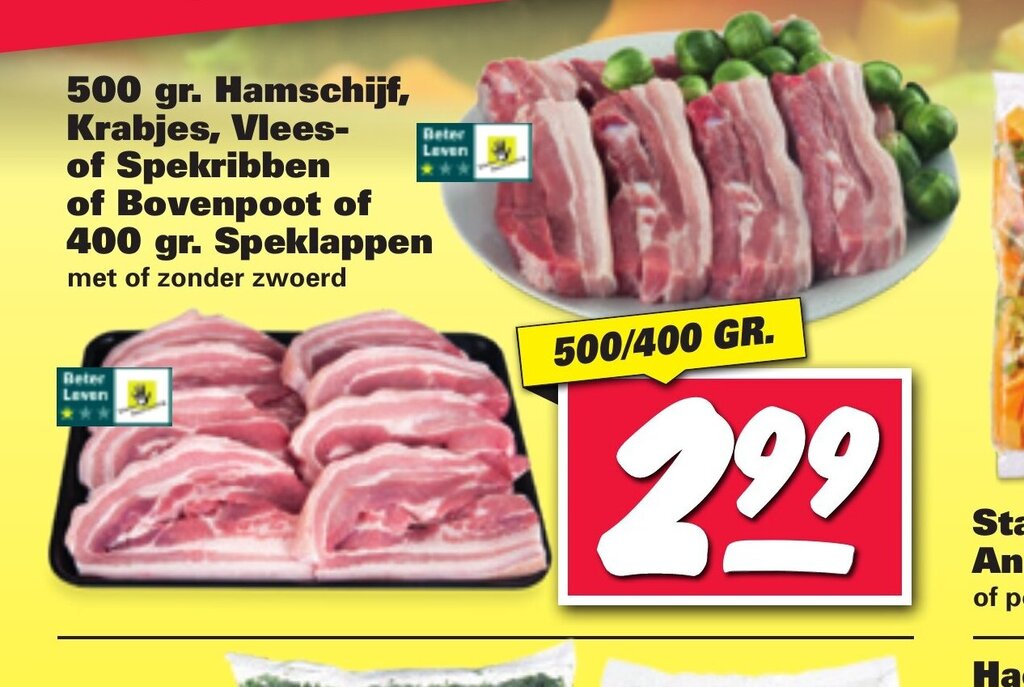 500 gr. Hamschijf, Krabjes, Vlees- of Spekribben of Bovenpoot of 400 gr ...