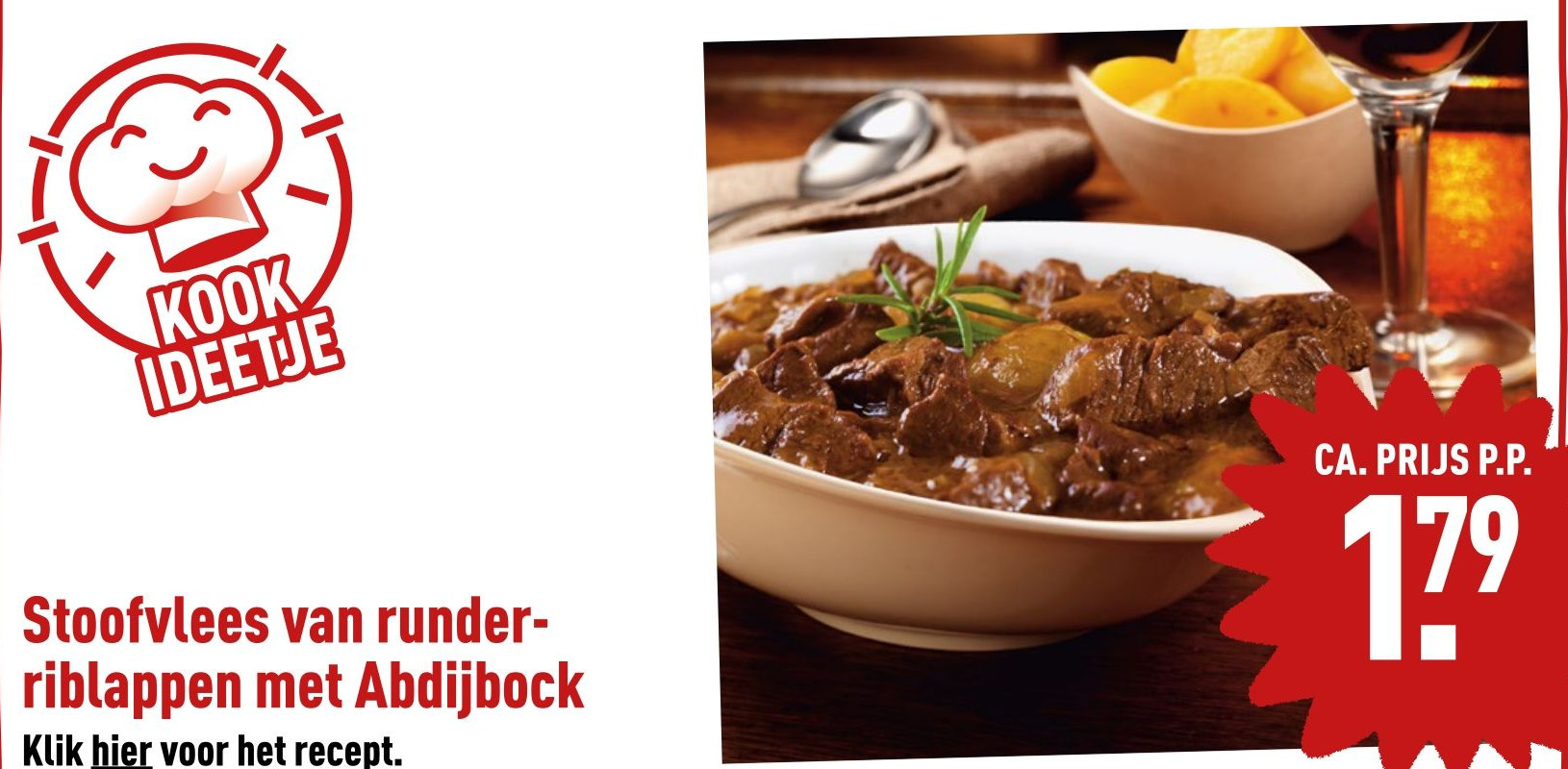 Stoofvlees van runder- riblappen met Abdijbock aanbieding bij ALDI