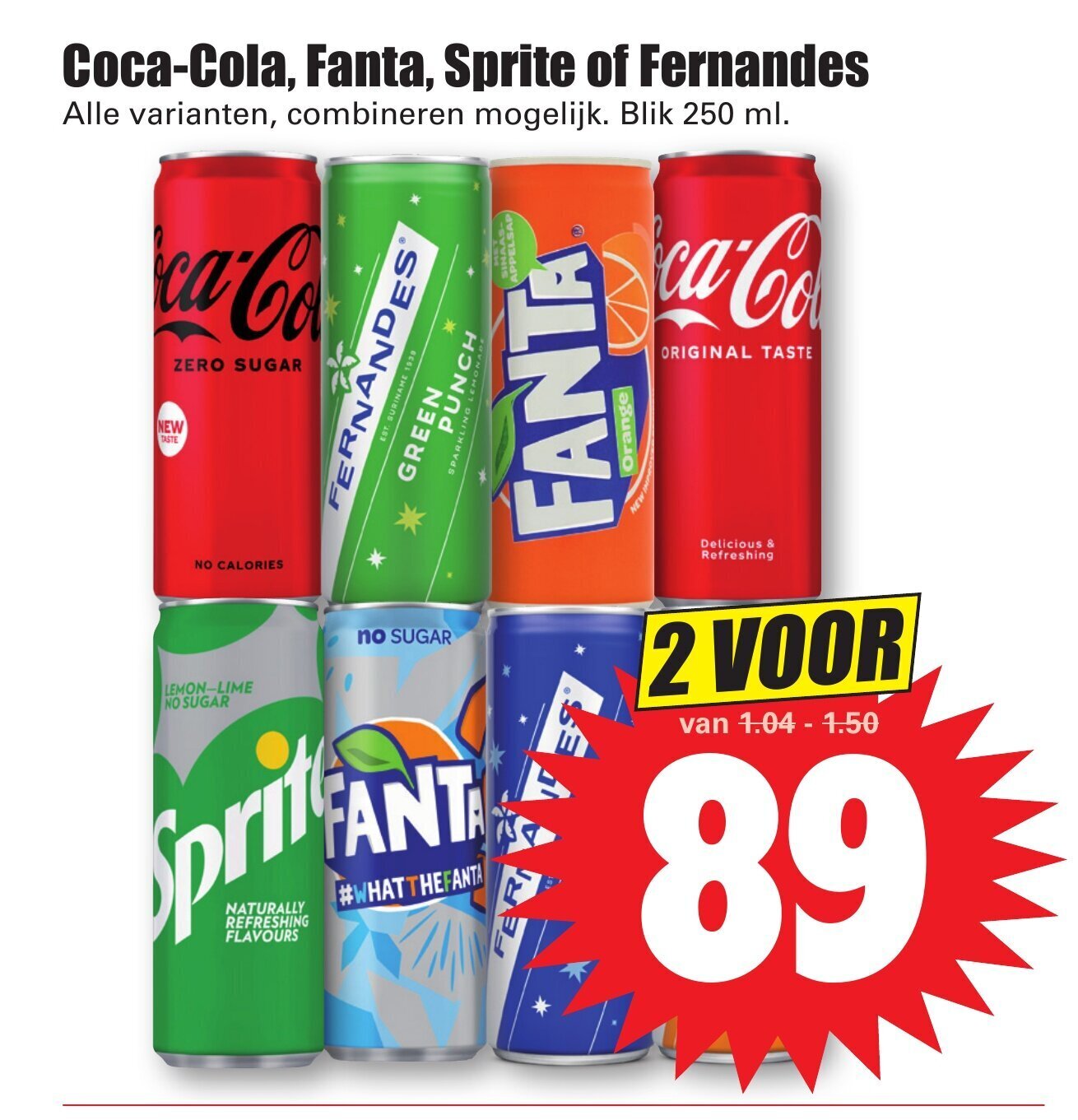 Coca-Cola, Fanta, Sprite of Fernandes alle varianten blik 250 ml ...