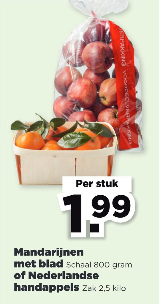 Mandarijnen met blad of Nederlandse handappels aanbieding bij PLUS