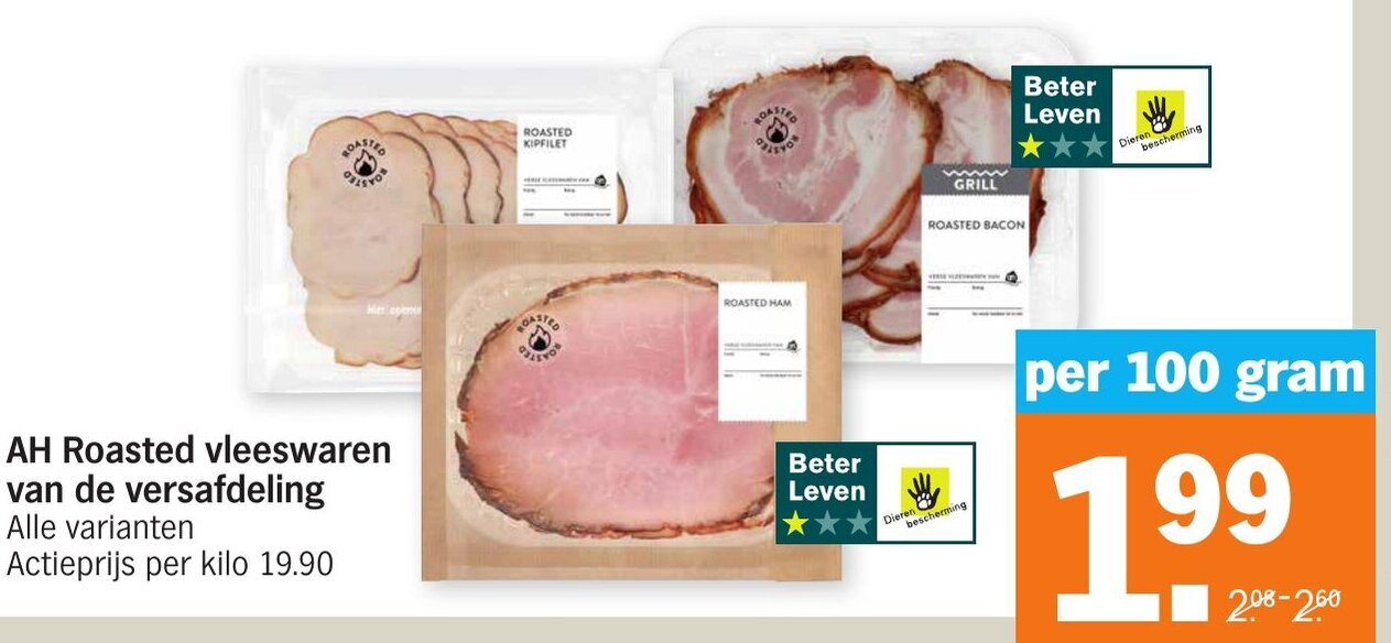AH Roasted vleeswaren van de versafdeling 100g aanbieding bij Albert Heijn