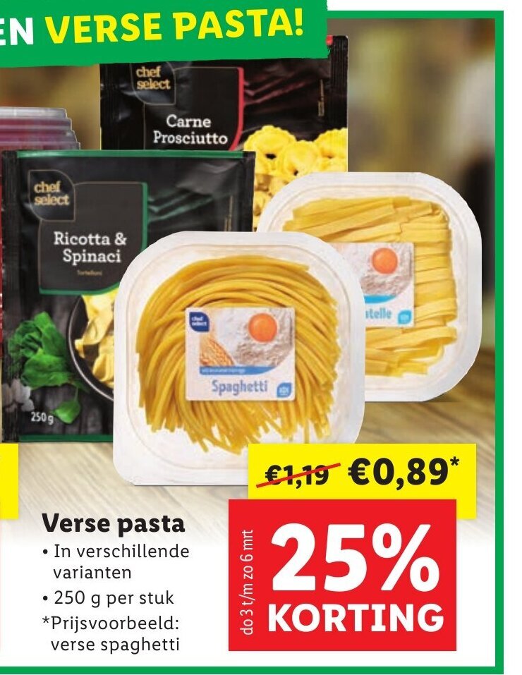 Verse pasta 250 g per stuk aanbieding bij Lidl