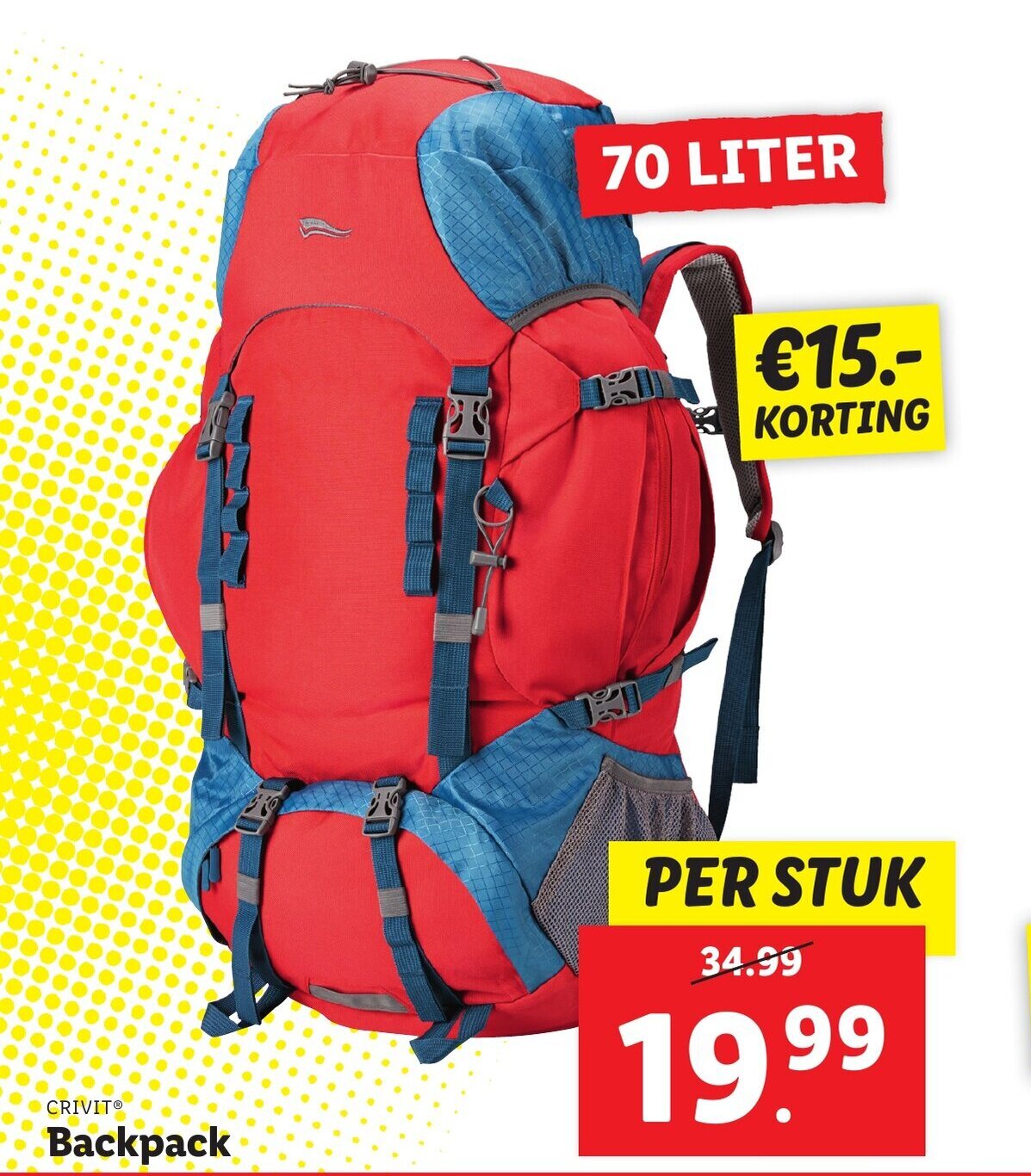 Crivit Backpack 70 liter per stuk aanbieding bij Lidl