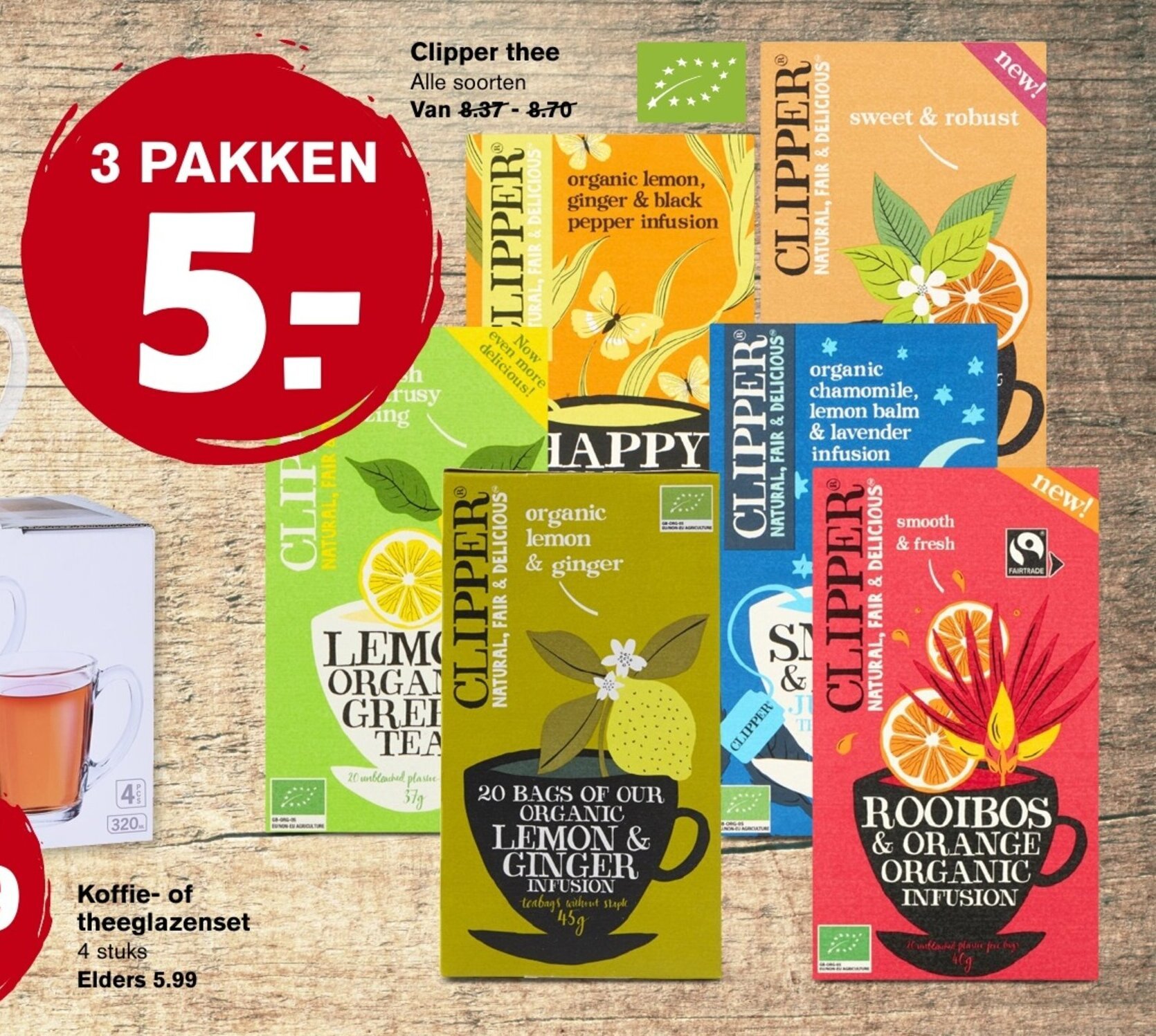 Clipper thee Alle soorten 3 pakken aanbieding bij Hoogvliet