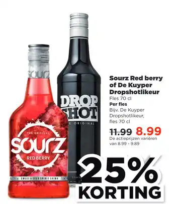 Sourz Red berry of De Kuyper Dropshotlikeur aanbieding bij PLUS