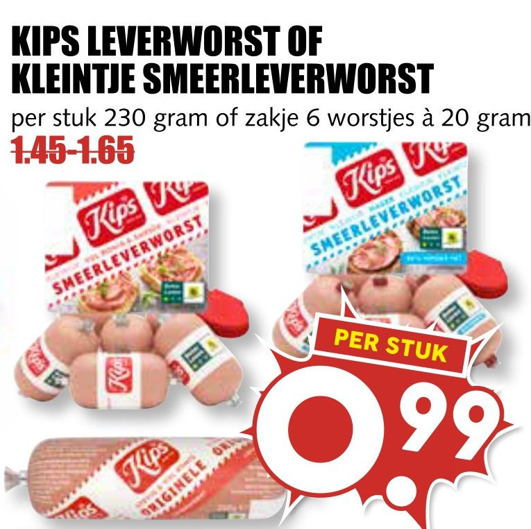 Kips Leverworst Of Kleintje Smeerleverworst aanbieding bij MCD Supermarkt