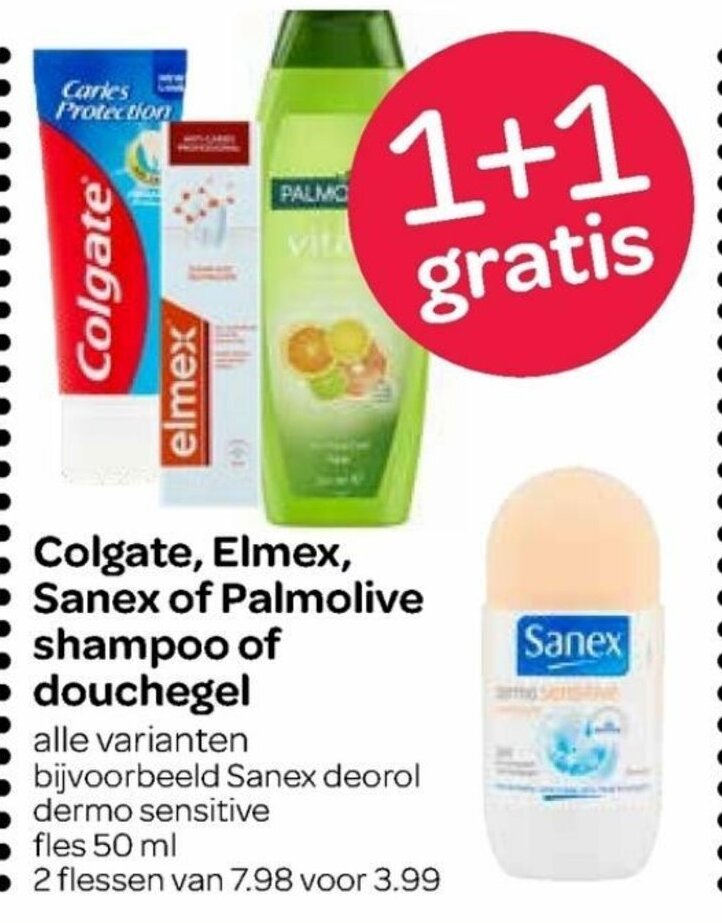 Colgate, elmex, sanex of palmolive shampoo of douchegel 50ml 1+1 gratis ...