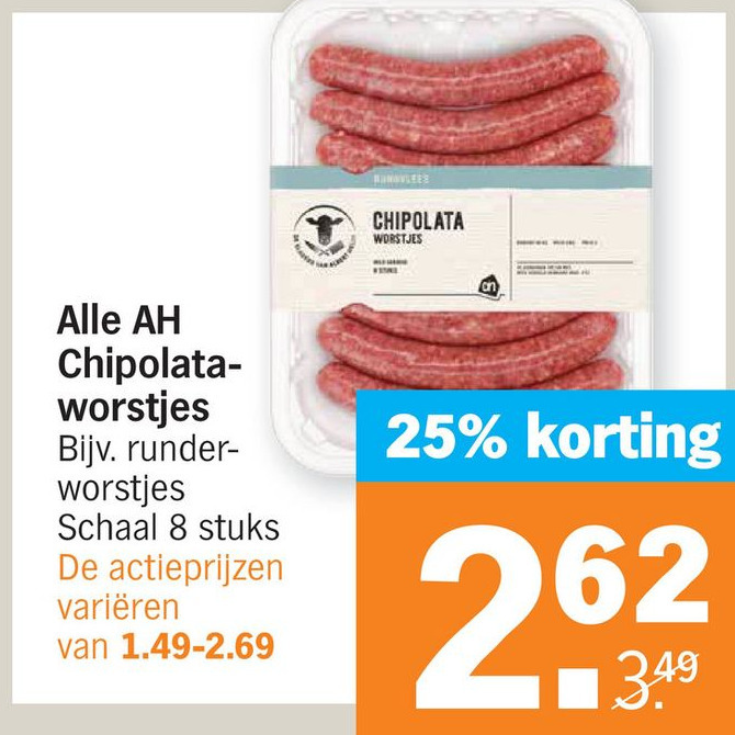 Alle AH Chipolata worstjes aanbieding bij Albert Heijn